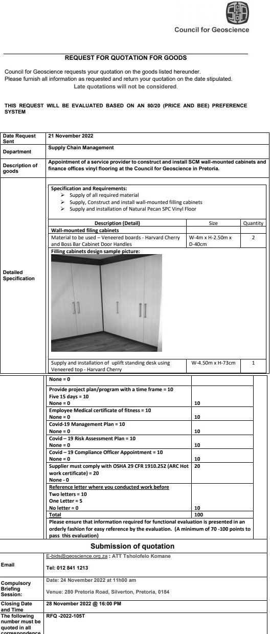 Construct & install SCM wall mounted cabinets & finance offices vinyl ...