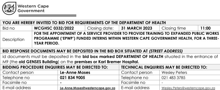 Provide training to expanded public works programme (EPWP) funded ...
