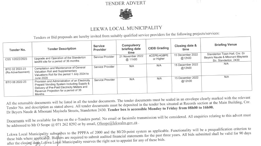 Compilation & maintenance of general valuation roll & supplementary ...