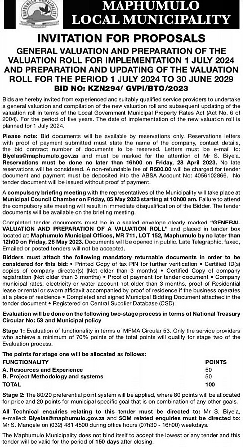 General valuation & preparation of valuation roll for implementation on ...