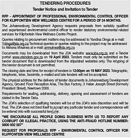 Appointment of environmental control officer for Klipfontein View ...