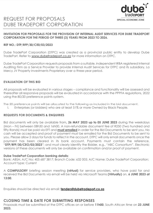 Provision of internal audit services for 3 years
