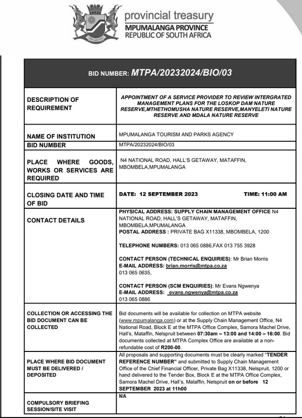 Review integrated management plans for Loskop dam nature reserve ...
