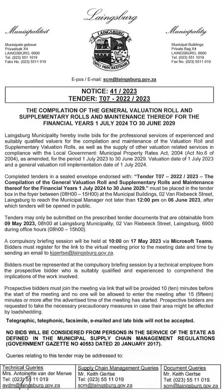 Compilation of general valuation roll & supplementary rolls ...
