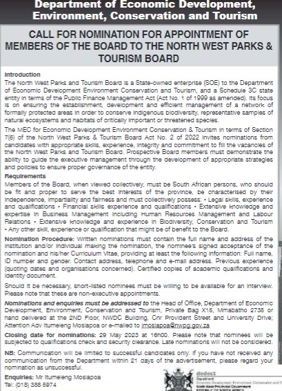 Nomination for appointment of members of board to North West Parks ...