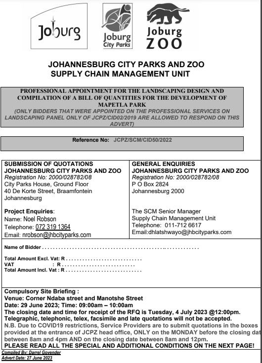 Professional appointment for landscaping design & compilation of bill ...