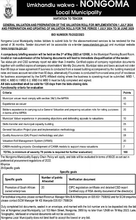 General valuation, preparation of valuation roll for 2024, updating of ...