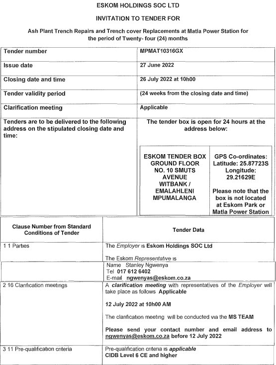 Ash plant trench repairs & trench cover replacements at Matla power station for 2 years