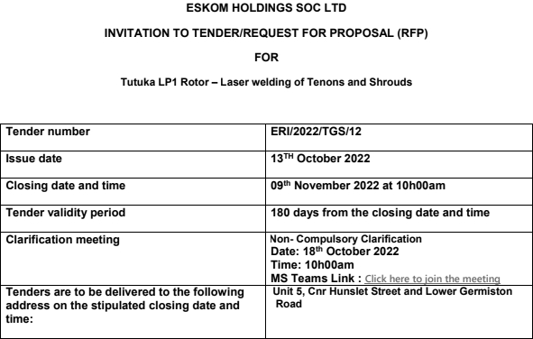 Tutuka LP1 rotor – laser welding of tenons & shrouds