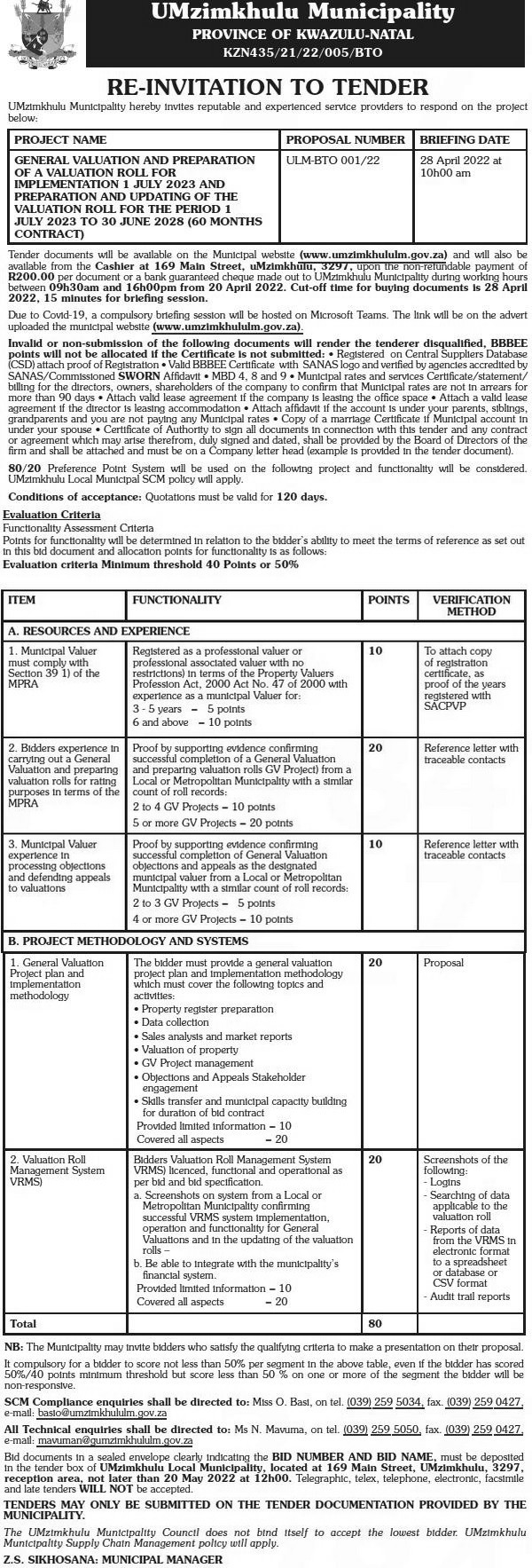 General valuation & preparation of valuation roll for implementation 1 ...