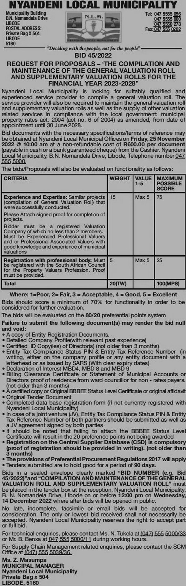 Compilation & maintenance of general valuation roll & supplementary ...
