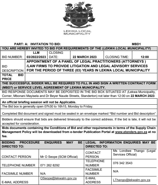 Appointment of panel of legal practitioners law firms to provide ...