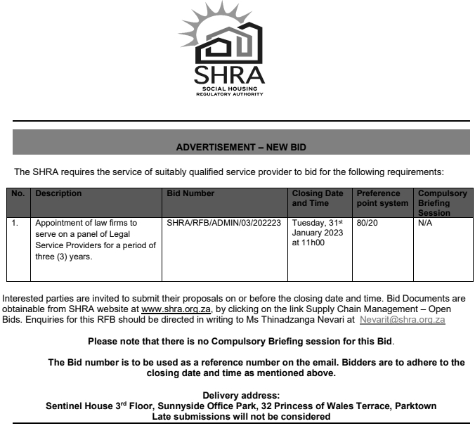 Panel of law firms / legal service providers for 3 years