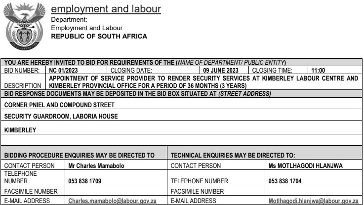 Appointment of service provider to render security services at ...
