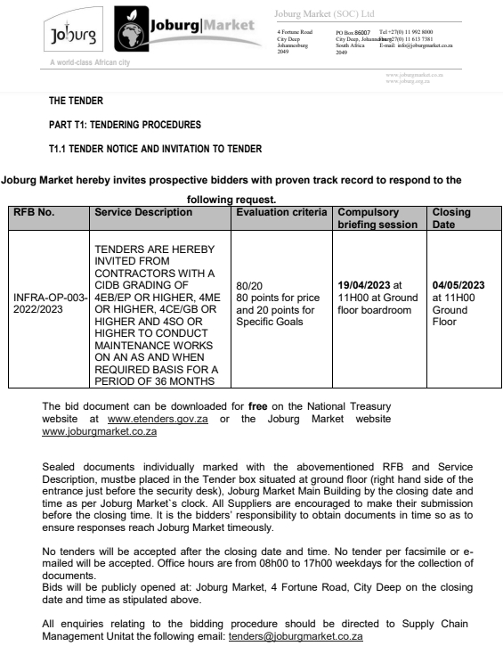 Provision of maintenance work for 3 years